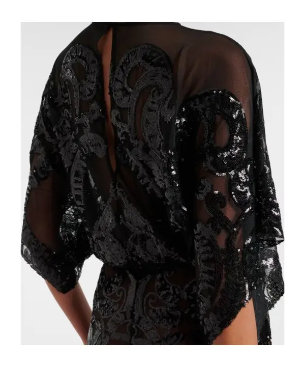 Norma Kamali Obie Sequined Semi-sheer Mesh Jumpsuit