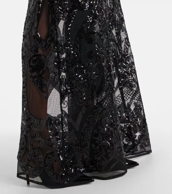Norma Kamali Obie Sequined Semi-sheer Mesh Jumpsuit