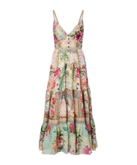 Camilla Embellished Floral Linen Maxi Dress - Nude