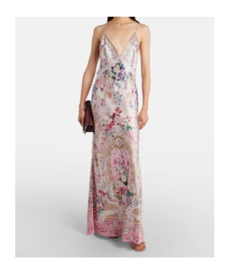 Camilla Embellished Floral Silk Satin Maxi Dress - No