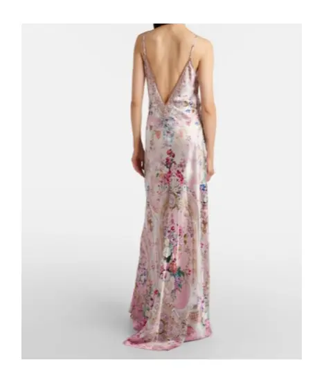 Camilla Embellished Floral Silk Satin Maxi Dress - Pink
