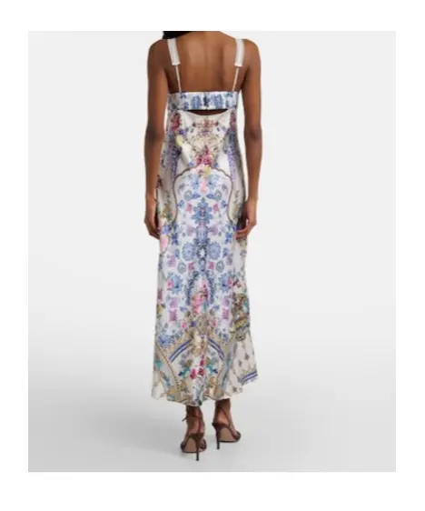 Camilla Embellished Printed Silk Satin Midi Dress