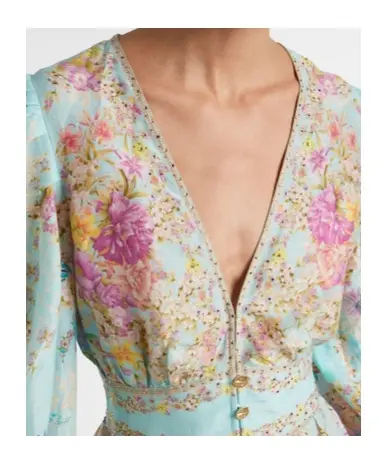 Camilla Embellished Floral Linen And Silk Minidress