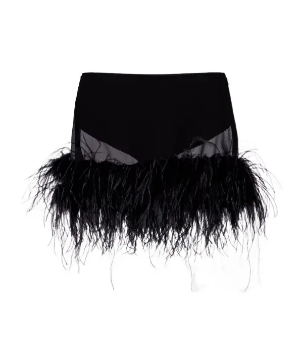 Attico Sheer Feather-trimmed Miniskirt - Black