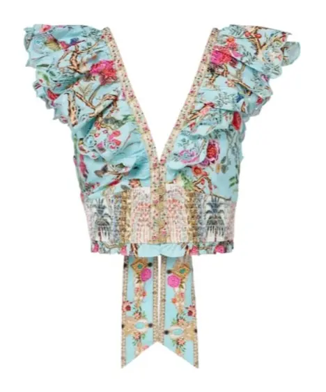 Camilla Embellished Floral Cotton Poplin Crop Top - Multicolor