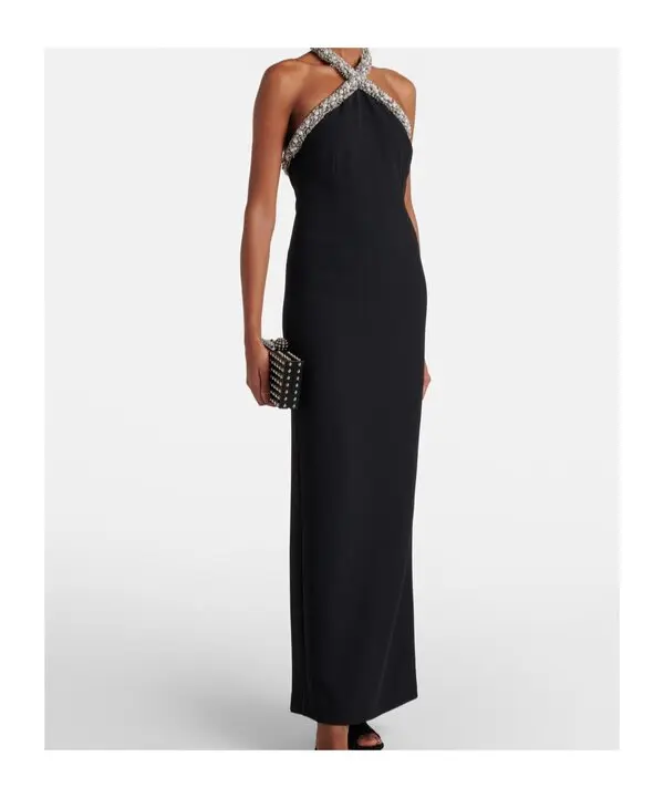 Simkhai Embellished Halterneck Crepe Gown