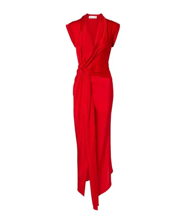 Victoria Beckham Gathe Silk-trimmed Jersey Maxi Dress - Red