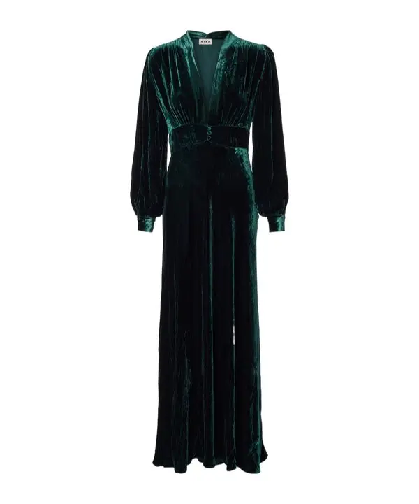 Rixo V-neck Long Sleeve Velvet Maxi Dress - Black