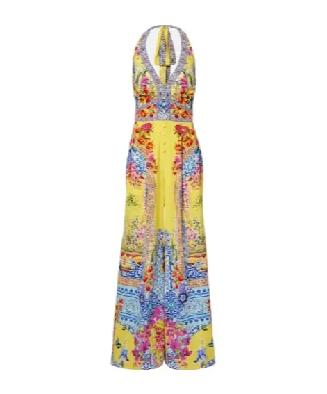 Camilla Embellished Halterneck Silk Crêpe Jumpsuit - Multicolor
