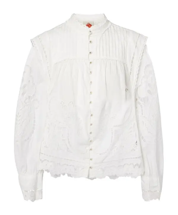 Farm Rio Embroidery Cotton Blouse - White