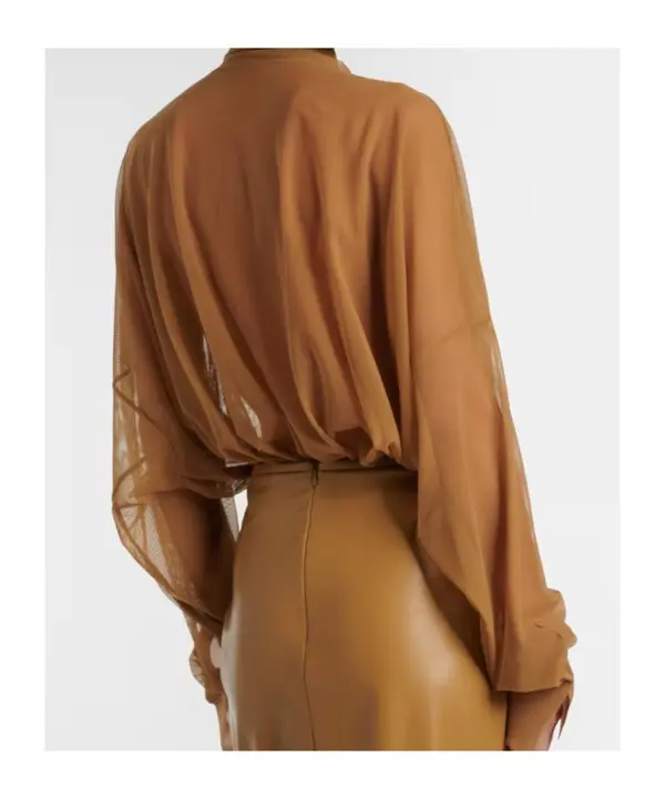 Norma Kamali Sheer Tie-neck Mesh Bodysuit