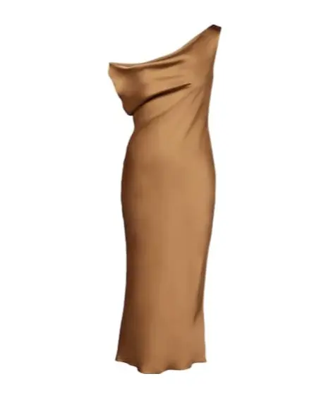 Norma Kamali Maria Crepe Satin Midi Dress - Brown