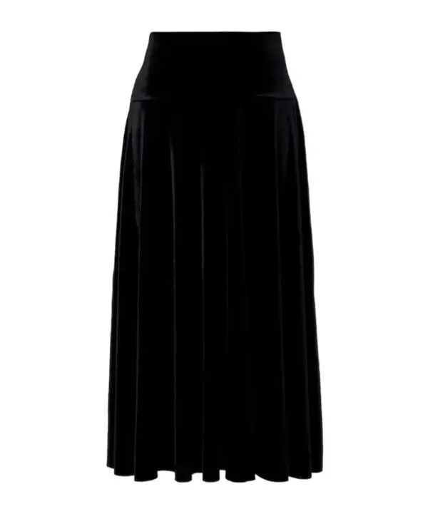Norma Kamali Flared Pleated Velvet Midi Skirt - Black