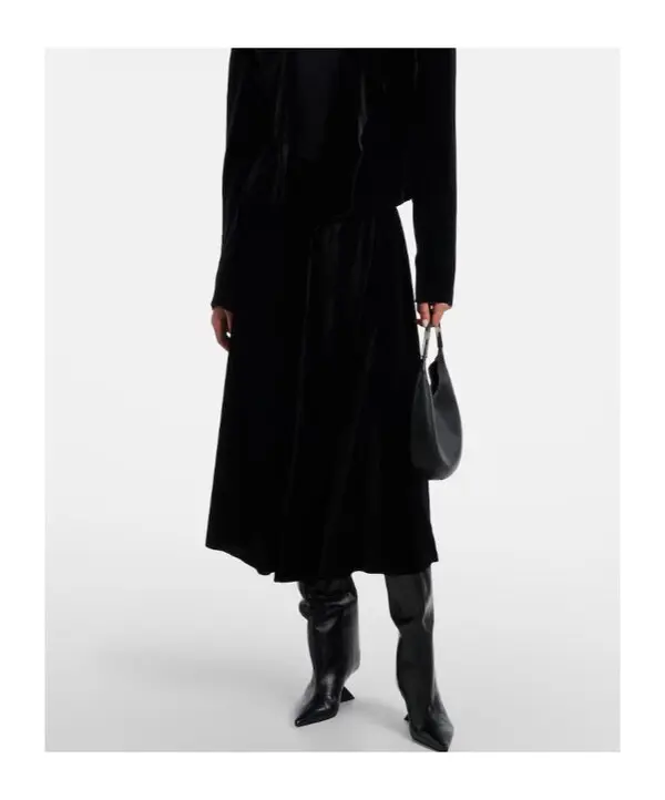 Norma Kamali Flared Pleated Velvet Midi Skirt