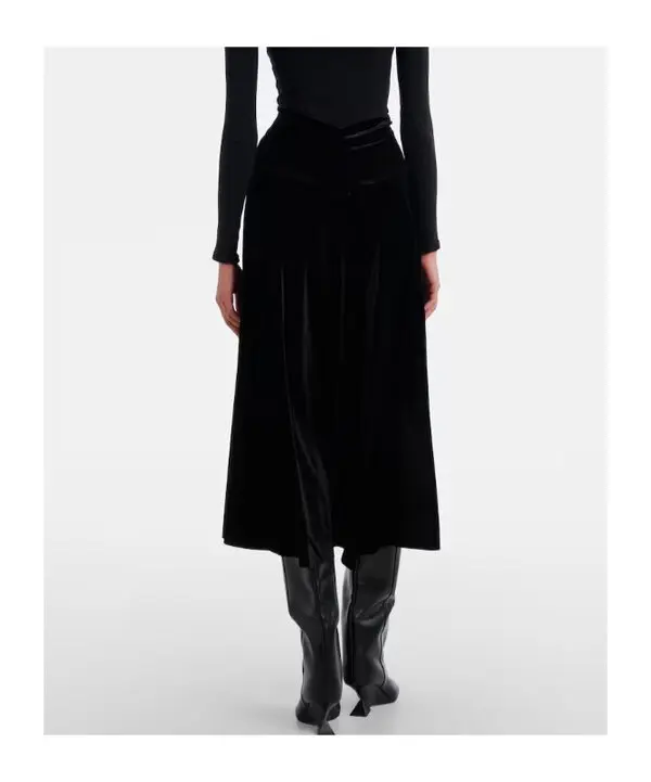 Norma Kamali Flared Pleated Velvet Midi Skirt