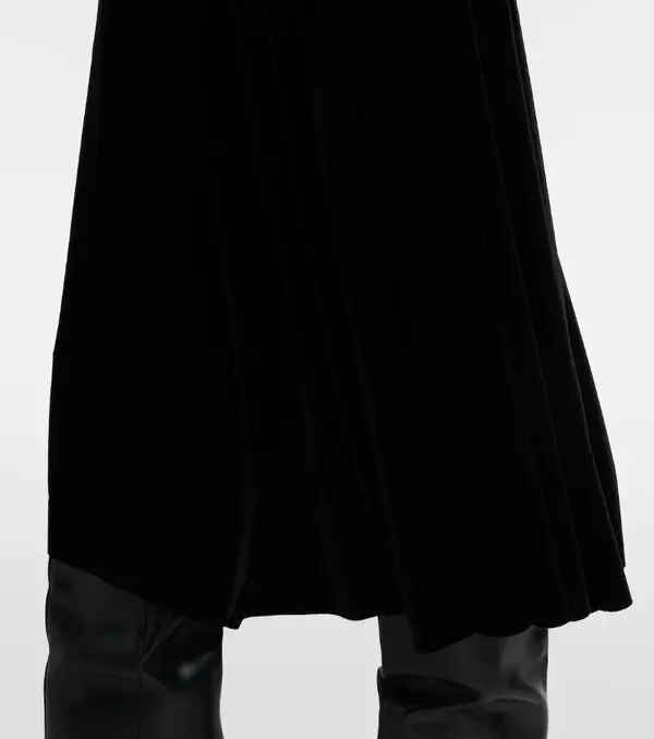 Norma Kamali Flared Pleated Velvet Midi Skirt
