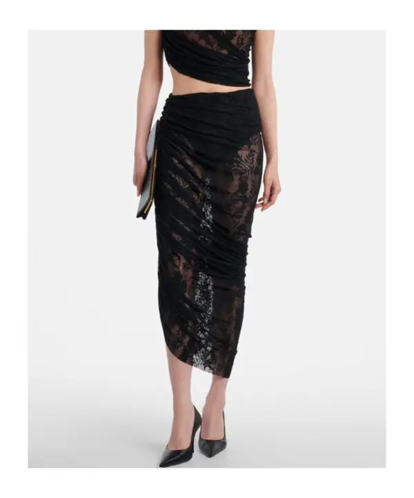 Norma Kamali Diana Asymmetric Lace Midi Skirt