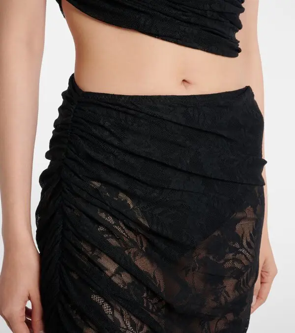 Norma Kamali Diana Asymmetric Lace Midi Skirt