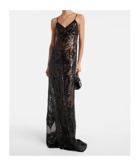 Norma Kamali Sequined Semi-sheer Gown