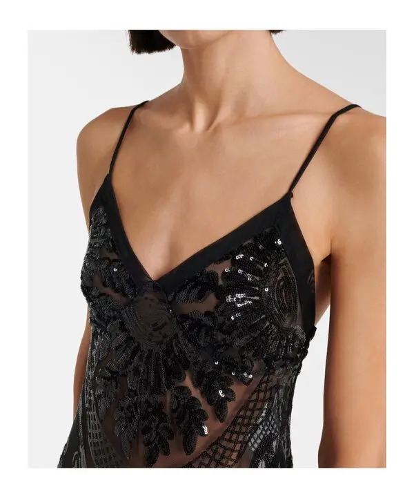 Norma Kamali Sequined Semi-sheer Gown