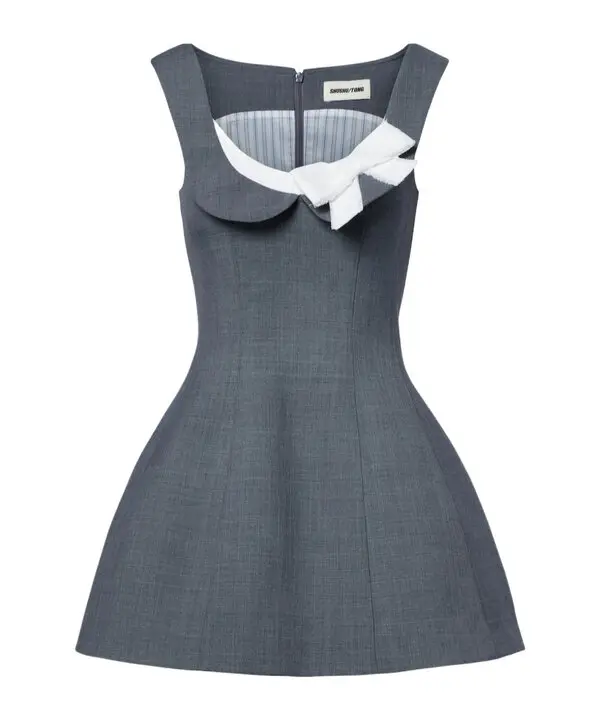 SHUSHU/TONG Bow-detail Twill Minidress - Grey