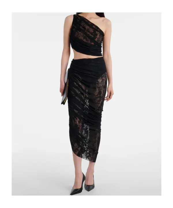 Norma Kamali Diana Asymmetric Lace Draped Top