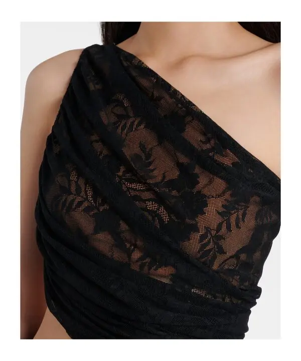 Norma Kamali Diana Asymmetric Lace Draped Top
