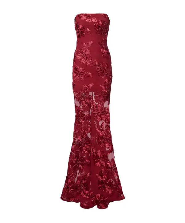 ROTATE BY BIRGER CHRISTENSEN Floral Appliqué Mesh Dress