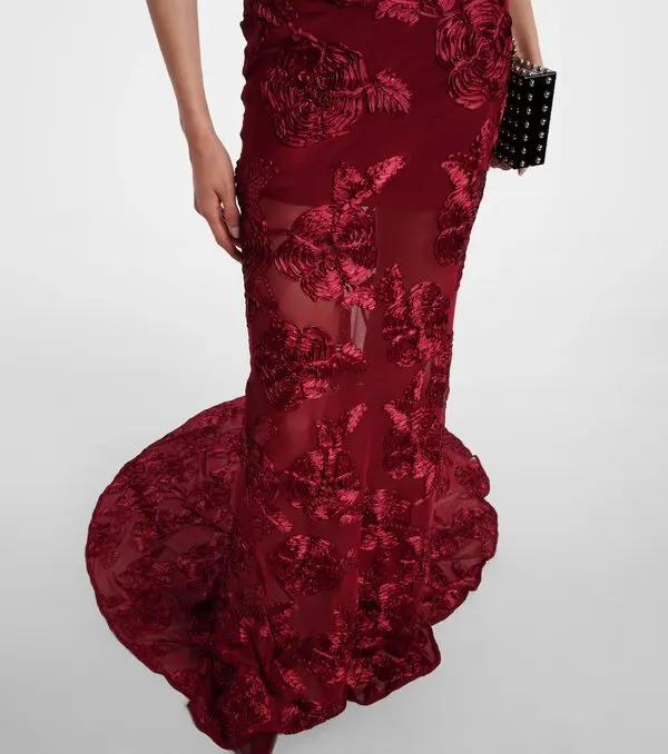 ROTATE BY BIRGER CHRISTENSEN Floral Appliqué Mesh Dress