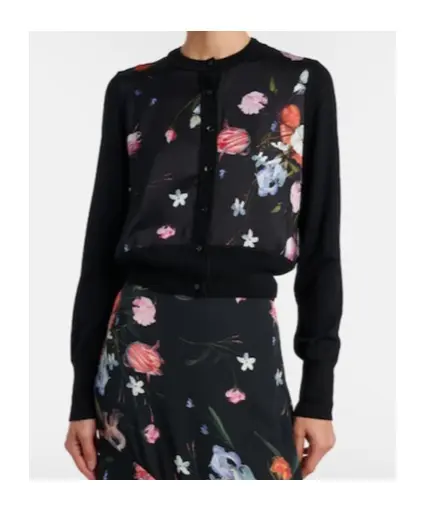 Erdem Floral Printed Cropped Wool Cardigan