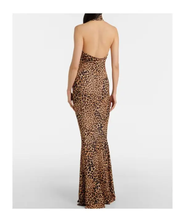 Norma Kamali Printed Turtleneck Jersey Gown
