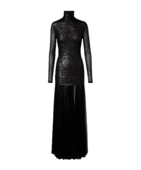 Norma Kamali Sequined Mesh Turtleneck Gown
