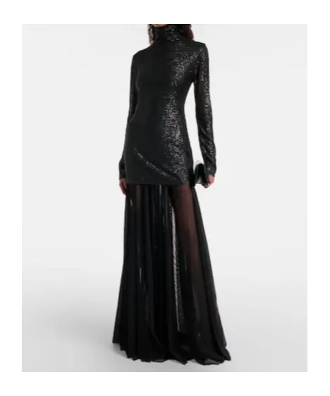 Norma Kamali Sequined Mesh Turtleneck Gown