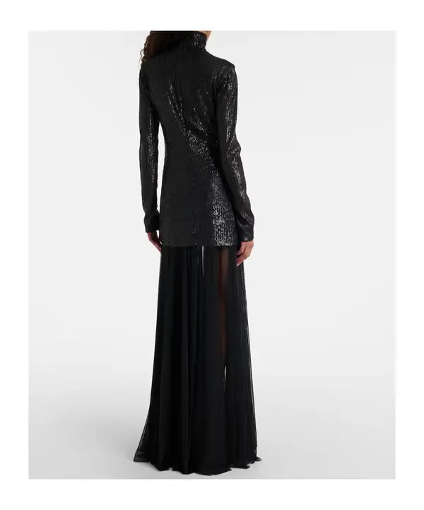 Norma Kamali Sequined Mesh Turtleneck Gown