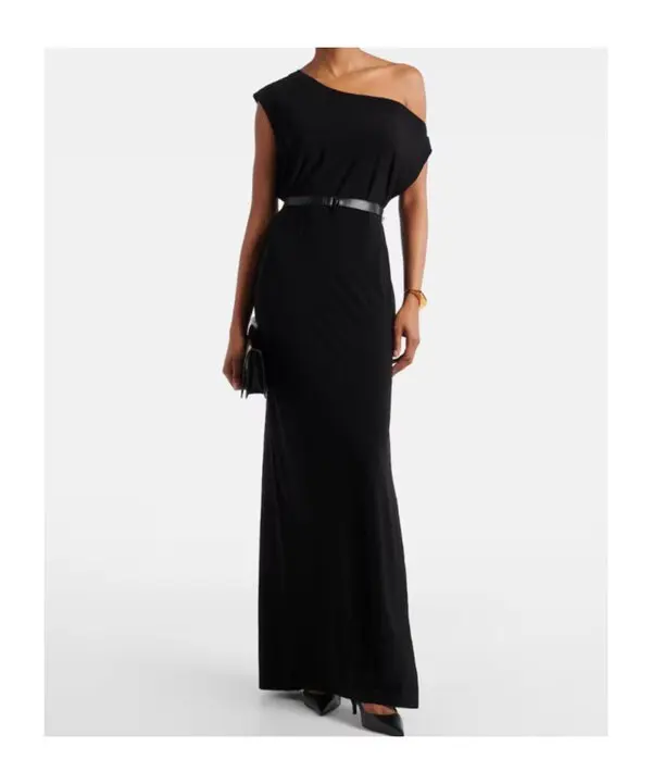 Norma Kamali Belted One-shoulder Maxi Dress