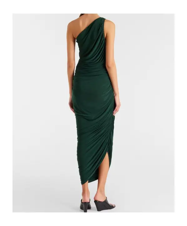 Norma Kamali Diana Ruched Asymmetrical Midi Dress