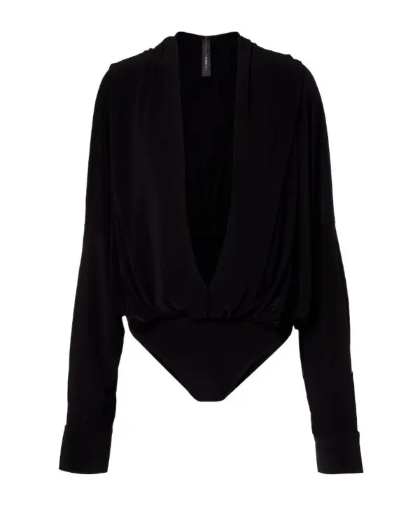 Norma Kamali Draped Hooded Bodysuit - Black