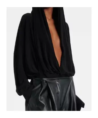 Norma Kamali Draped Hooded Bodysuit