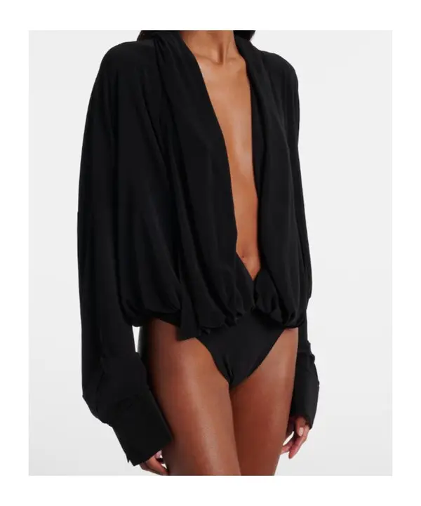 Norma Kamali Draped Hooded Bodysuit