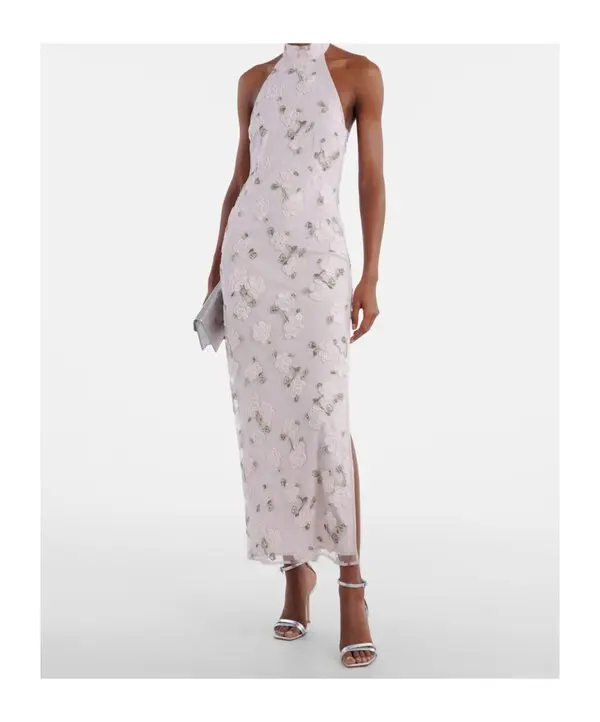 ROTATE BY BIRGER CHRISTENSEN Floral Embroidered Halterneck Dress