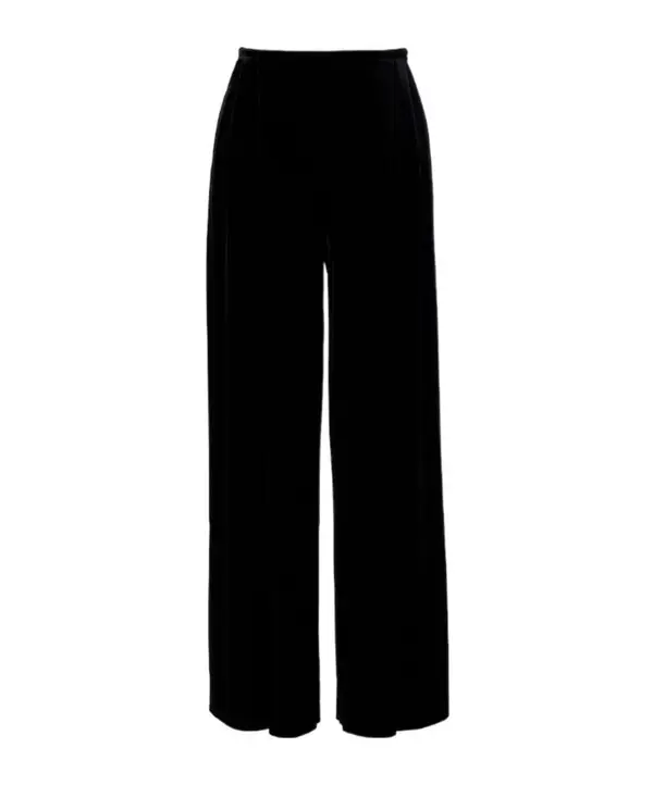 Norma Kamali Pleated High-rise Velvet Wide-leg Pants - Black