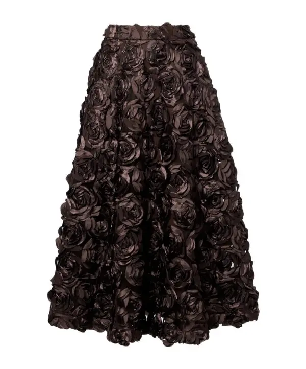 ROTATE BY BIRGER CHRISTENSEN Floral-appliqué Mesh Midi Skirt - Black
