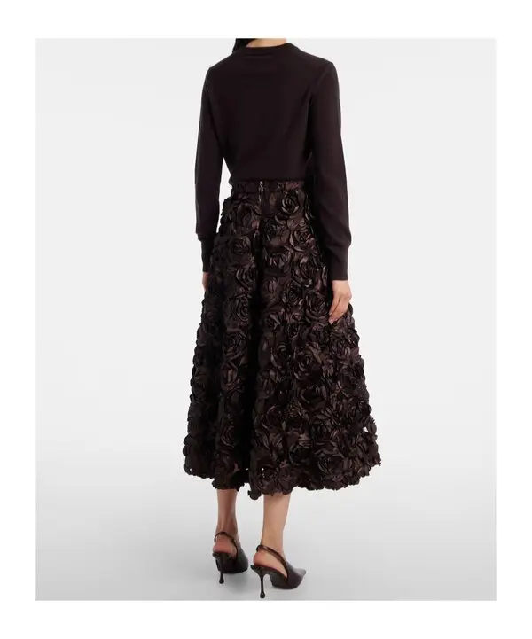 ROTATE BY BIRGER CHRISTENSEN Floral-appliqué Mesh Midi Skirt