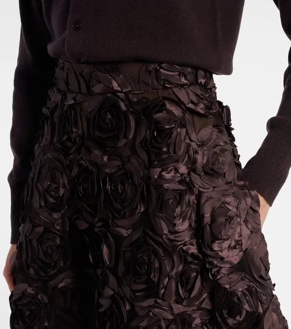 ROTATE BY BIRGER CHRISTENSEN Floral-appliqué Mesh Midi Skirt