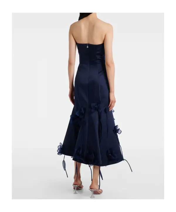 ROTATE BY BIRGER CHRISTENSEN Floral Appliqué Satin Midi Dress