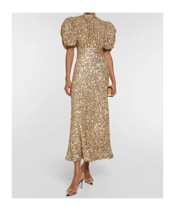 ROTATE BY BIRGER CHRISTENSEN Sequined Puff-sleeve Midi Dress