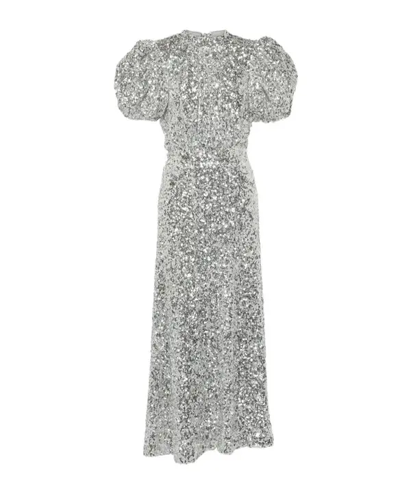 ROTATE BY BIRGER CHRISTENSEN Puff-sleeve Sequined Midi Dress