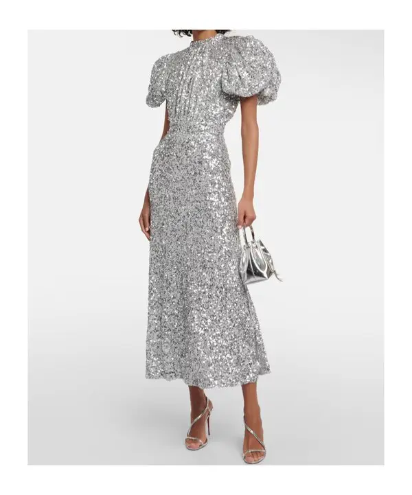 ROTATE BY BIRGER CHRISTENSEN Puff-sleeve Sequined Midi Dress