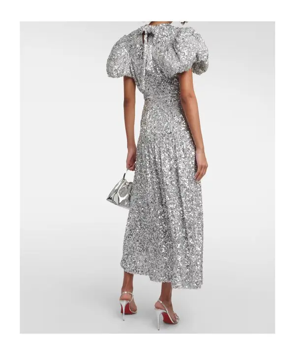 ROTATE BY BIRGER CHRISTENSEN Puff-sleeve Sequined Midi Dress