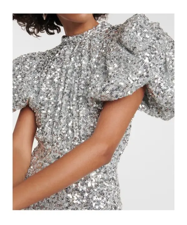 ROTATE BY BIRGER CHRISTENSEN Puff-sleeve Sequined Midi Dress